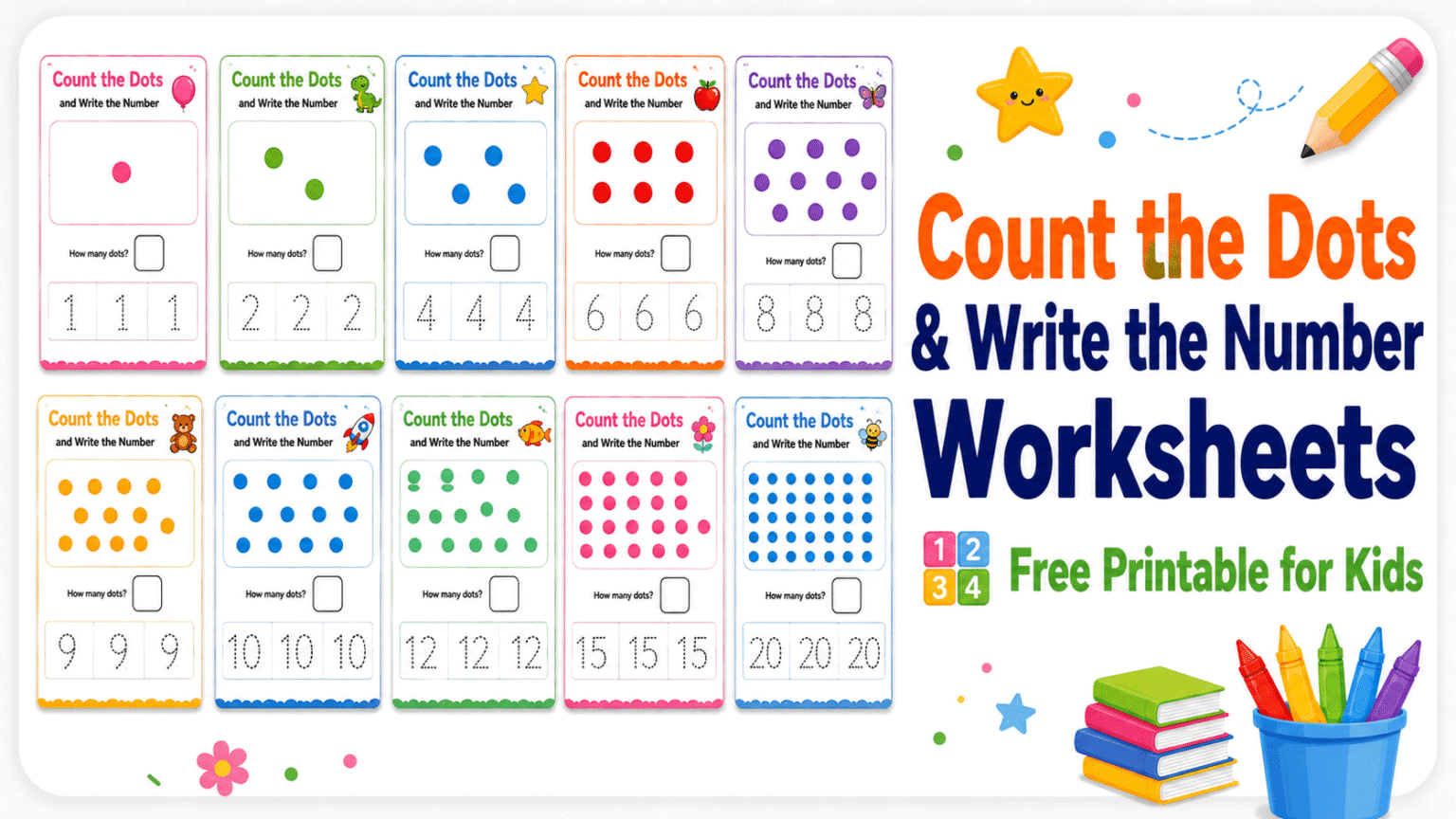 Count the Dots and Write the Number Worksheets for Kids