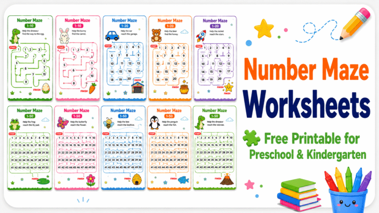 Number Maze Worksheets for Preschool and Kindergarten